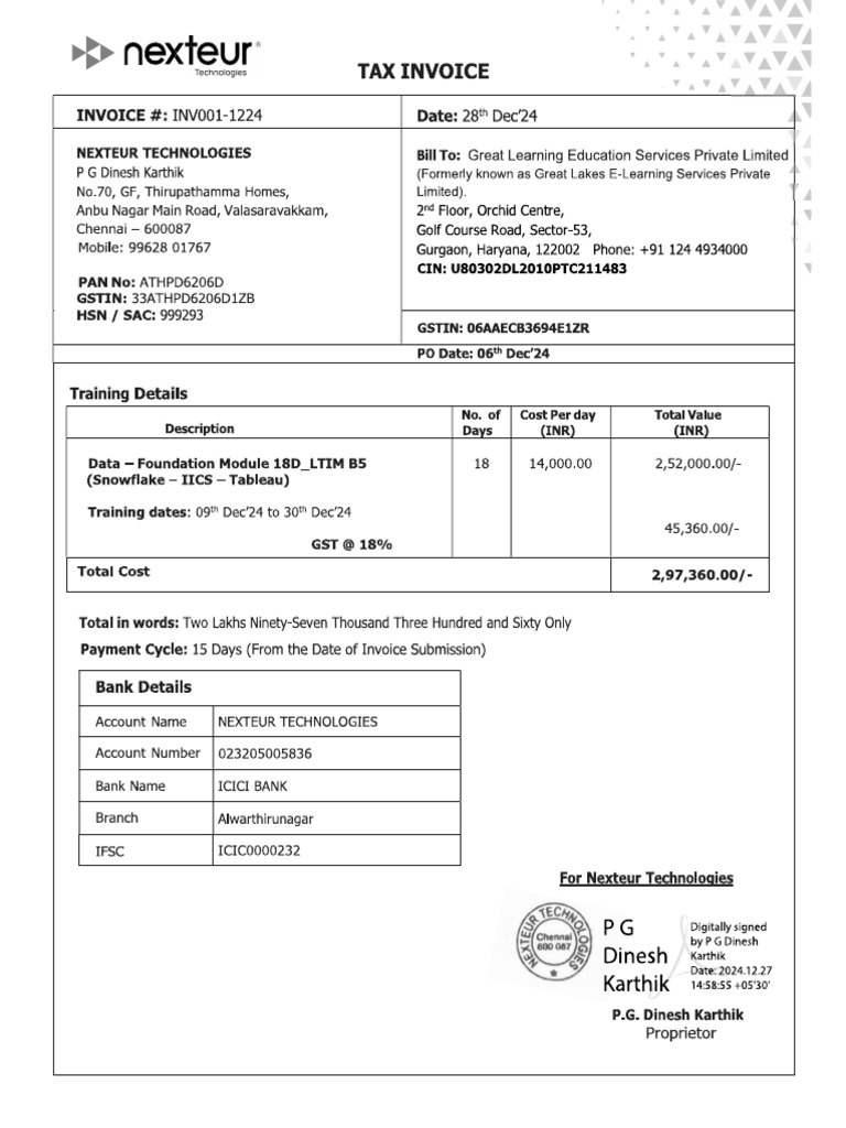 Dinesh Karthik - INV001-1224 | PDF