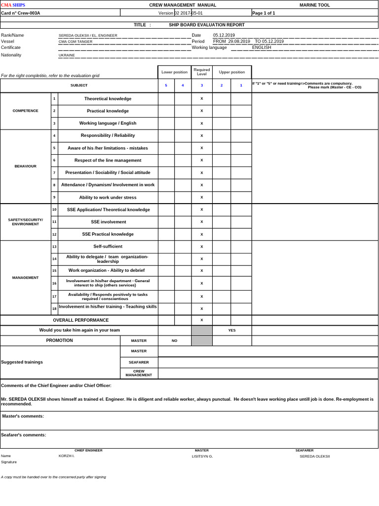 Crew-003A - ETO Ship Board Evaluation Report | PDF | Knowledge | Cognition