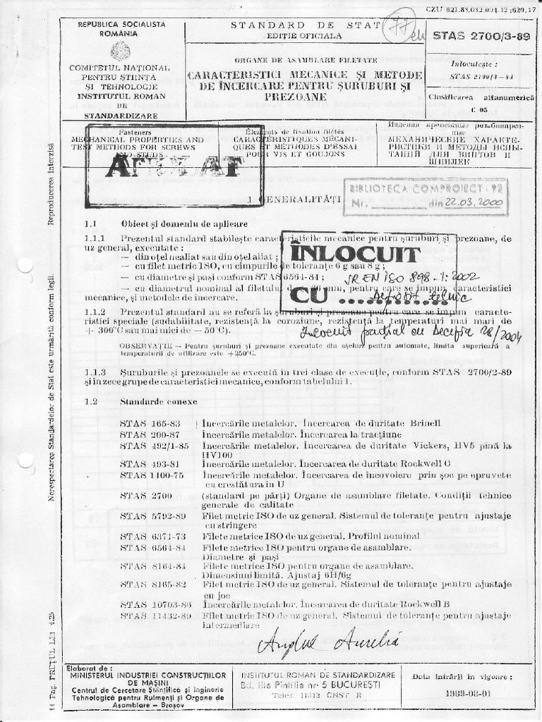 STAS 2700 - 3-Ed.1989 Caracteristici Mecanice Si Metode Incercare PTR ...