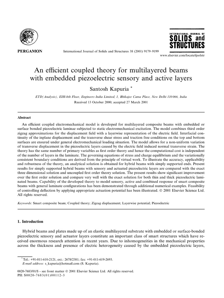 2001 - Kapuria - Beheshti Base paper - An efficient coupled theory for multilayered beams with ...