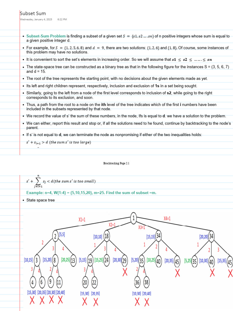 M2 Backtracking - Subset Sum | PDF | Algorithms And Data Structures | Algorithms