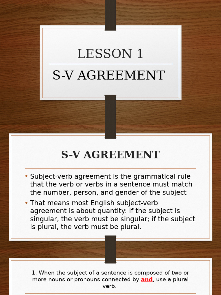 Enn1 Lesson 1 S V Agreement | PDF | Grammatical Number | Verb
