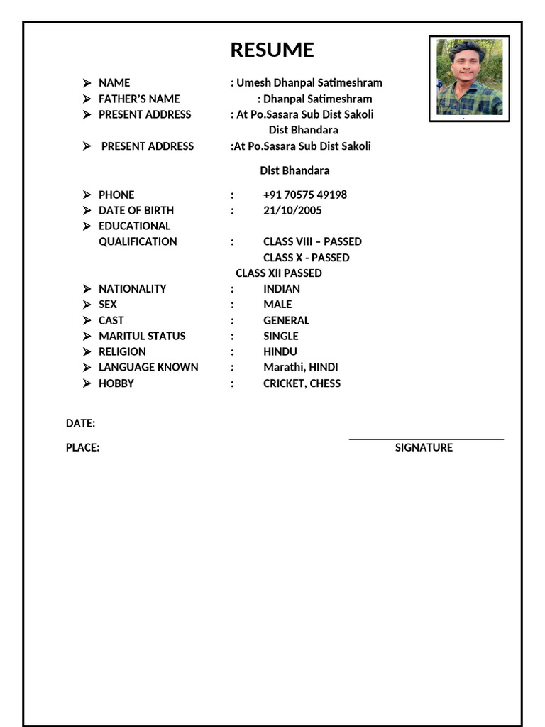 BIODATA FORMAT 14 RESUME FORMAT 14 Basic Biodata Format 1 | PDF