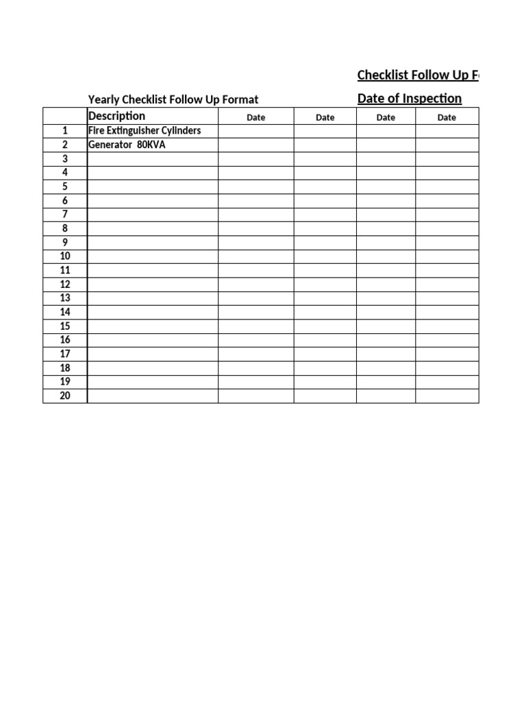 Yearly Checklist Follow Up Format | PDF