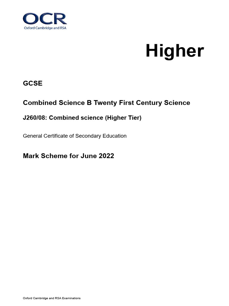 June 2022 MS - Paper 8 OCR (B) Science GCSE | PDF