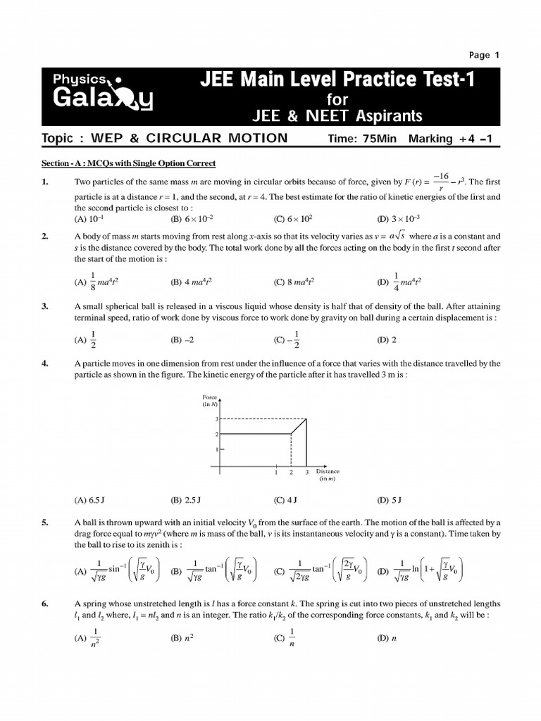 #MOCK JEE Main Practice Test-3 - WEP & Circular Motion | PDF