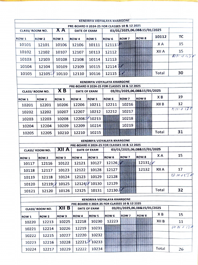 10&12PB2 Exam Seating Plan For Jan 15, 2025 | PDF