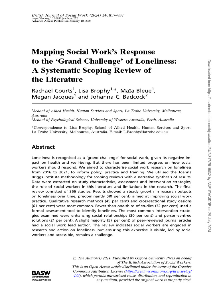 Mapping social work´s response | PDF | Loneliness | Peer Review