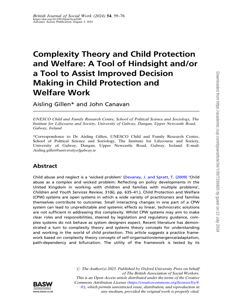 Complexity Theory and Child Protection and Welfare. A Tool of Hindsight ...