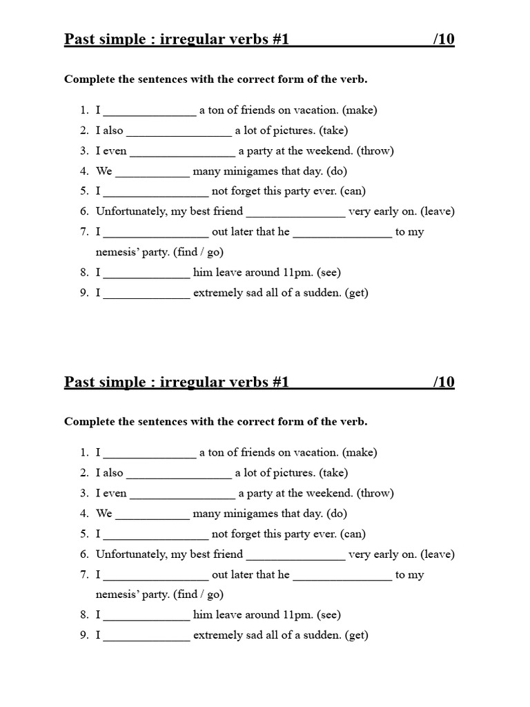 Past Simple Irregular Verbs #1 | PDF