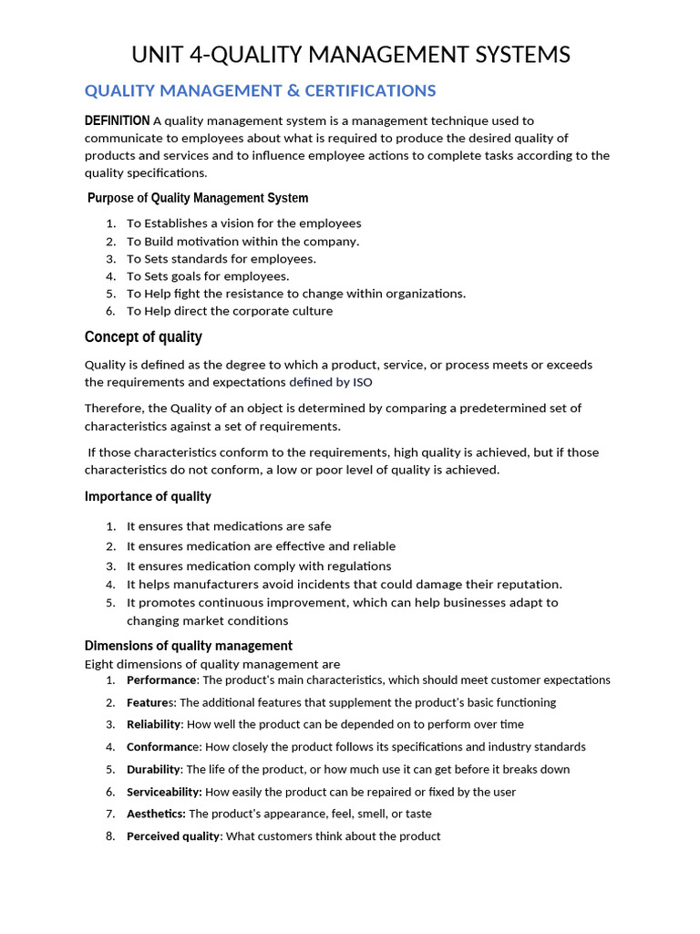 Unit 4 Quality Management | PDF | Six Sigma | Quality Management