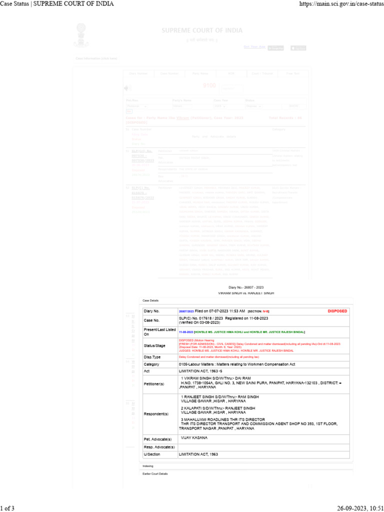 Supreme Court Case Status Overview | PDF | Advocate | Public Law