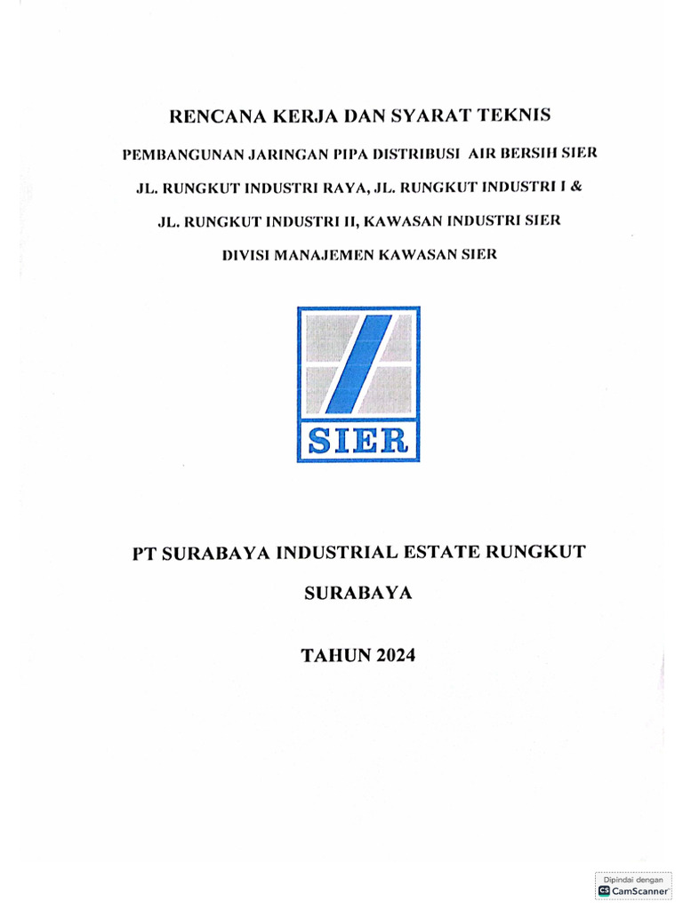 RKS++Pembangunan+Jaringan+Pipa+Distribusi+Air+Bersih+PT+SIER | PDF