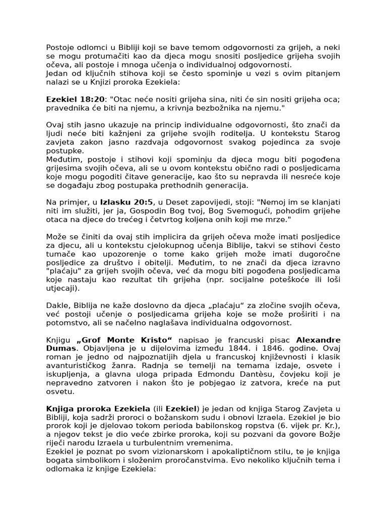 Postoje Odlomci U Bibliji Koji Se Bave Temom Odgovornosti Za Grijeh | PDF