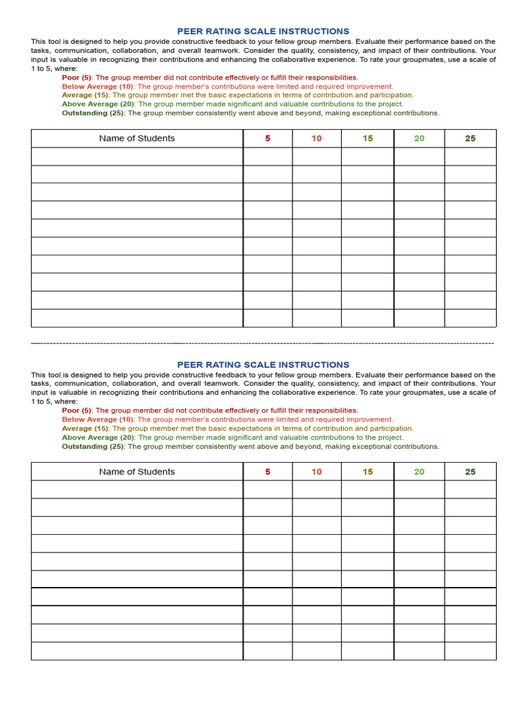 Peer Rating Scale Instructions Guide | PDF