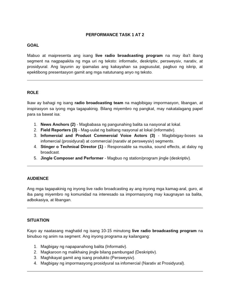 Performance Task 1 at 2 | PDF