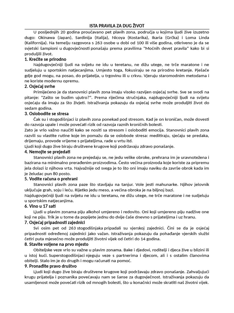 Ista Pravila Za Dug Život | PDF