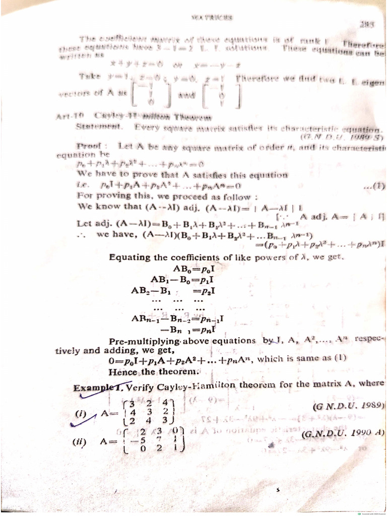 Cayley - Hamilton Theorem | PDF