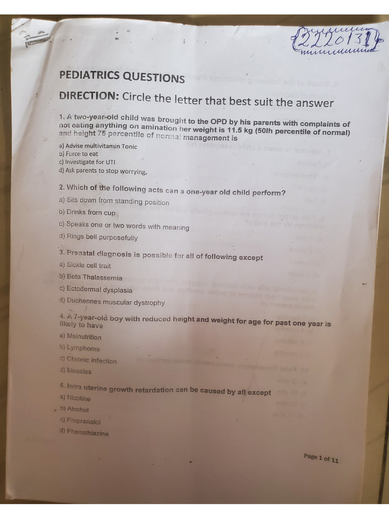 Pediatrics Questions Cu | PDF