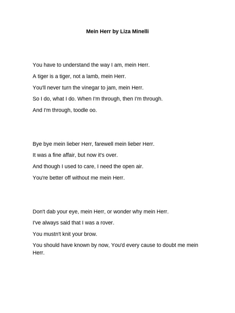 Mein Herr by Liza Minelli | PDF