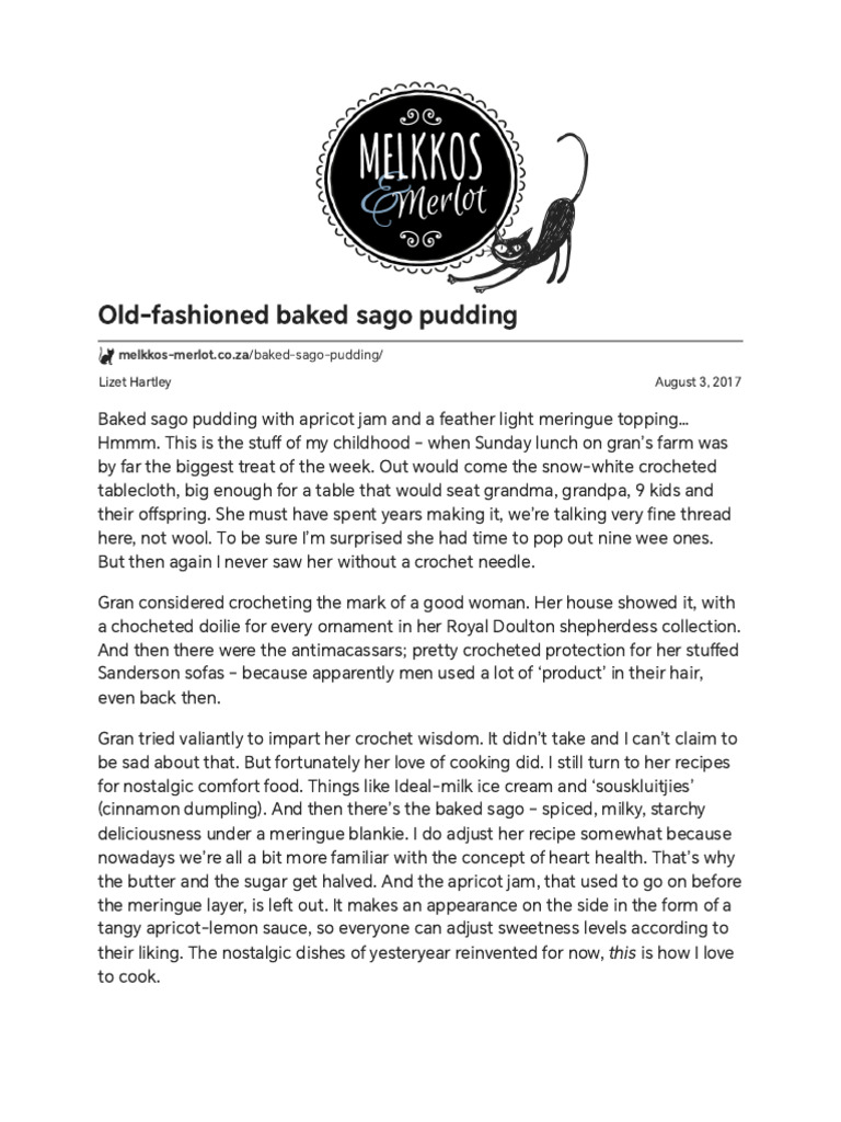 Nostalgic Baked Sago Pudding | PDF | Cuisine | Western Cuisine