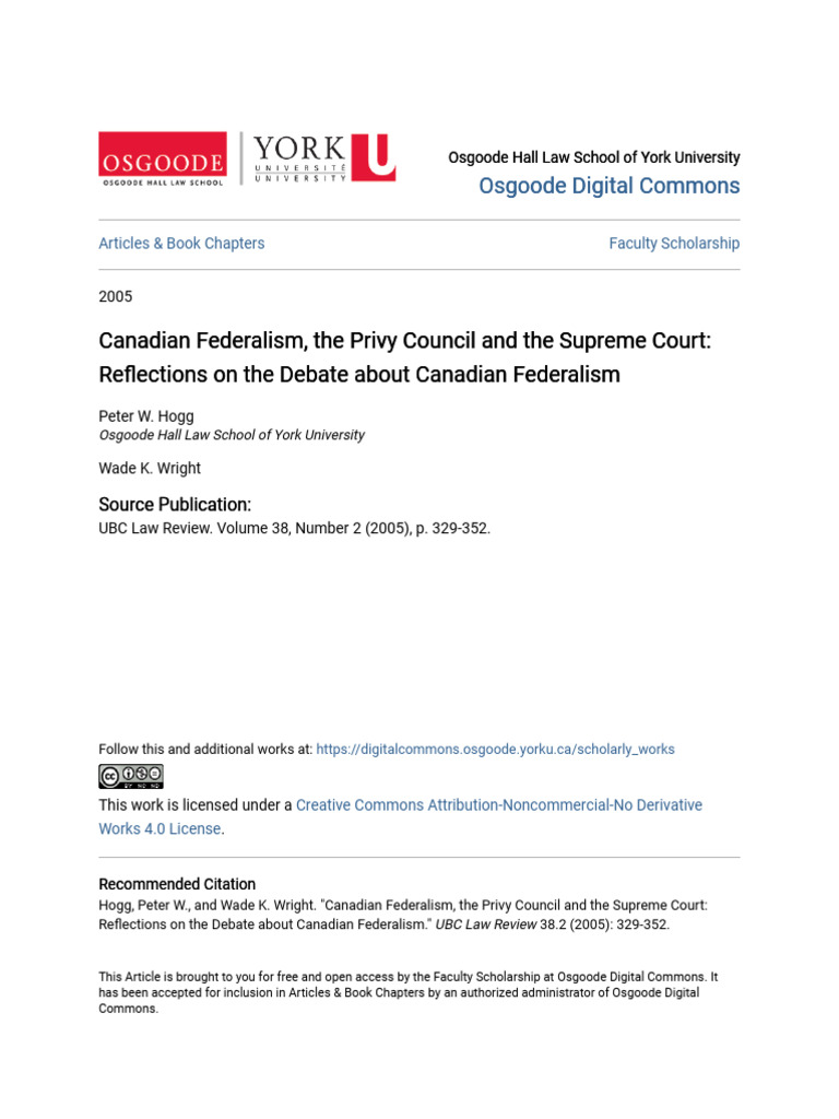 Canadian Federalism The Privy Council and The Supreme Court | PDF ...