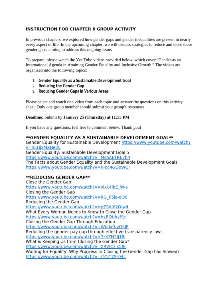 Instruction for Chapter 6 Group Activity | PDF | Gender Pay Gap | Sustainability