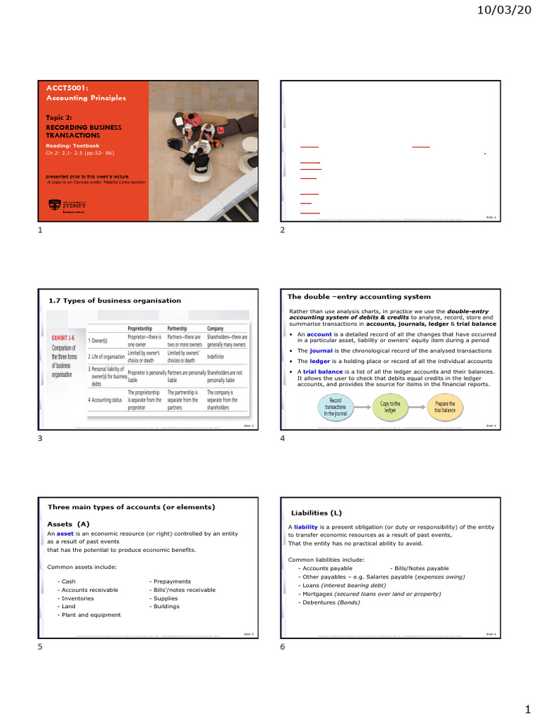 ACCT5001 2020 S1 - Week 2 Completed Lecture Slides (6pp) | PDF | Debits ...