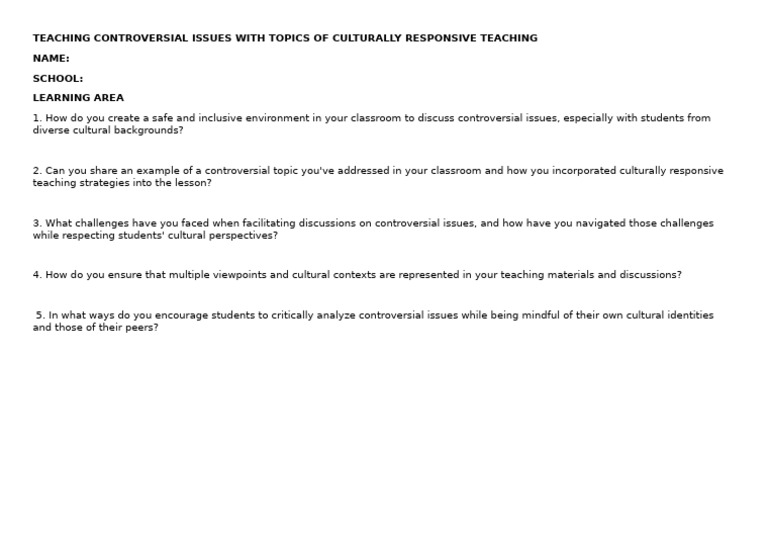 Teaching Controversial Issues With Topics of Culturally Responsive ...