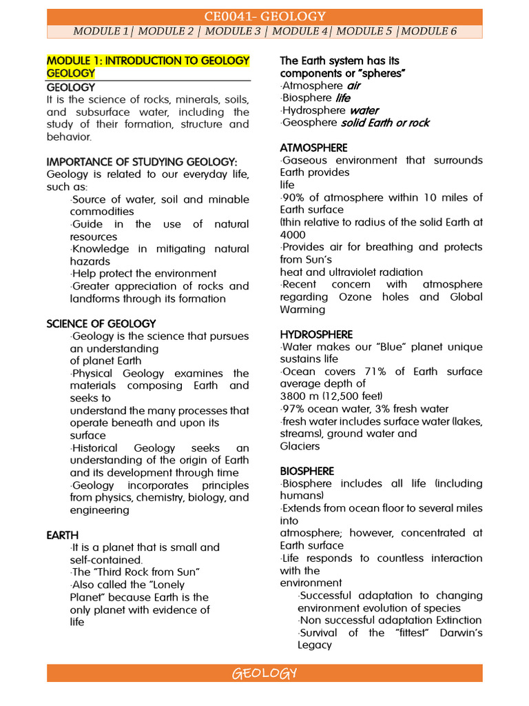 Geology Handouts 1 | PDF | Earth Sciences | Physical Geography