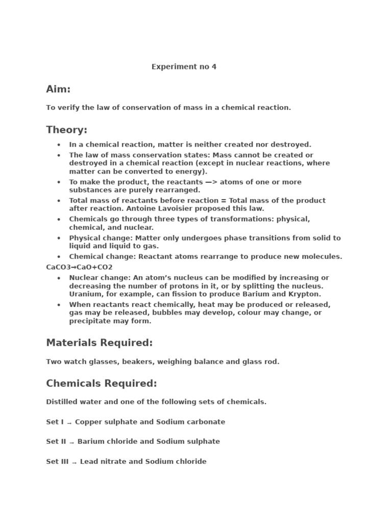 Practical For Class 9 Chemistry | PDF | Chemical Reactions | Atoms