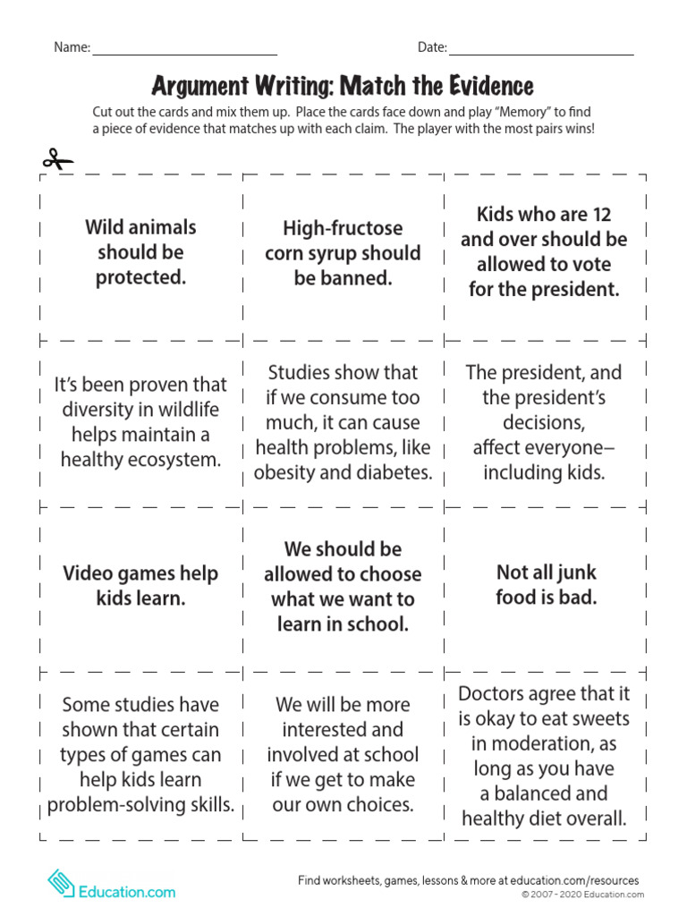Argument Writing Match The Evidence | PDF