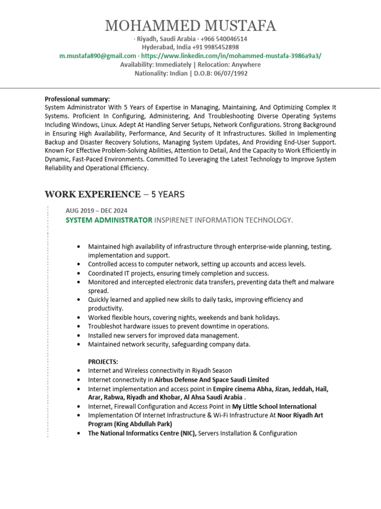 resume_-_Mohammed Mustafa CV | PDF | Computer Network | Internet
