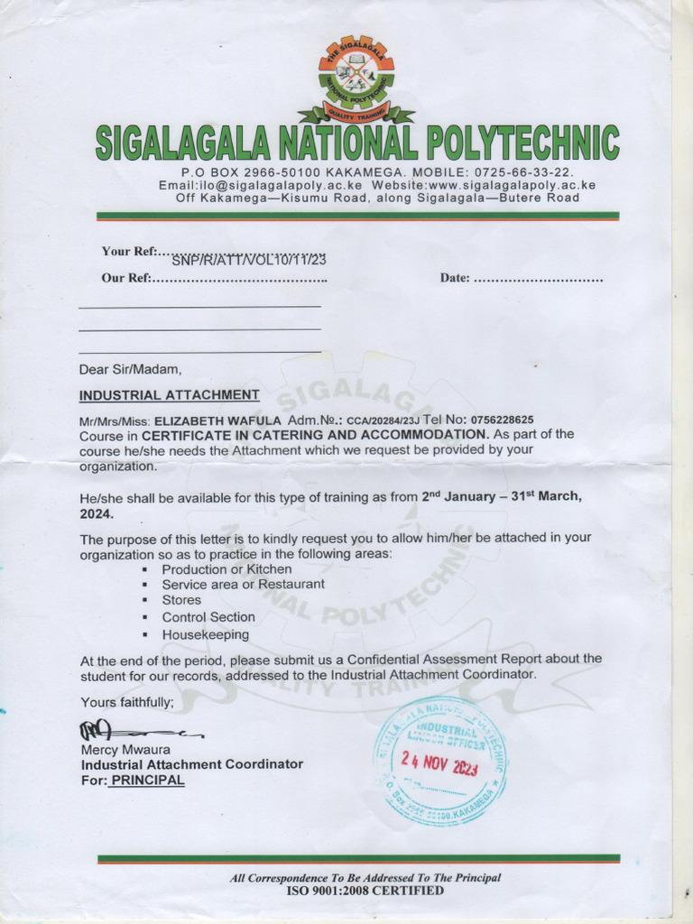 Elizabeth Sigalagala Letter | PDF