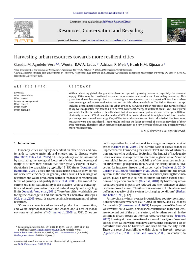 Urban Resource Harvesting for Resilient Cities | PDF | Water | Recycling