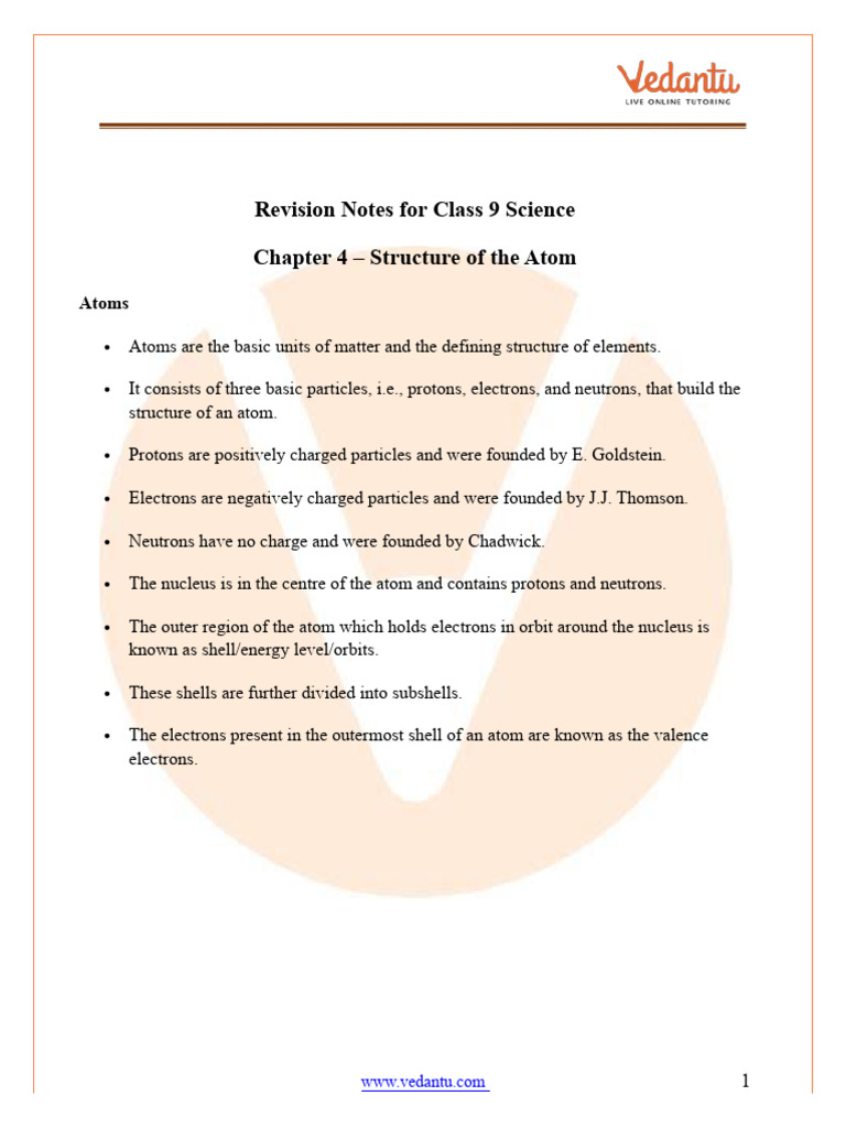 Class 9 Science: Atom Structure Notes | PDF | Atomic Nucleus | Atoms