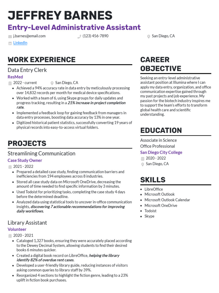 Entrylevel Administrative Assistant 3 Resume Example | PDF | Data ...