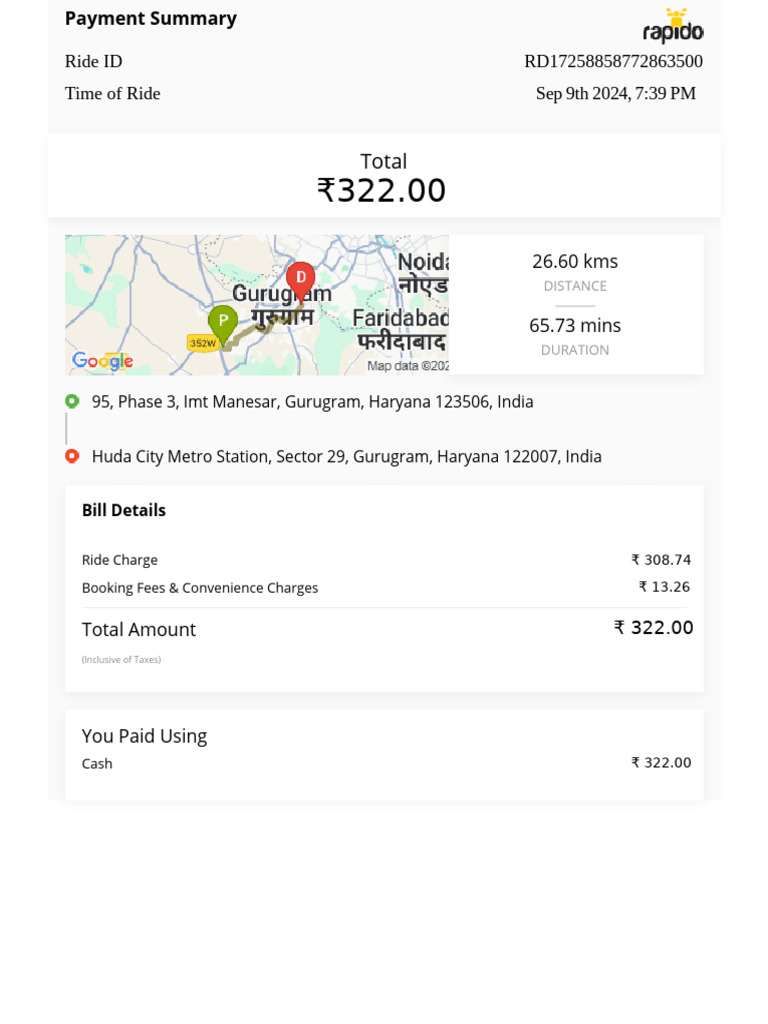 Gurugram Ride Invoice Summary | PDF | Invoice | Taxation