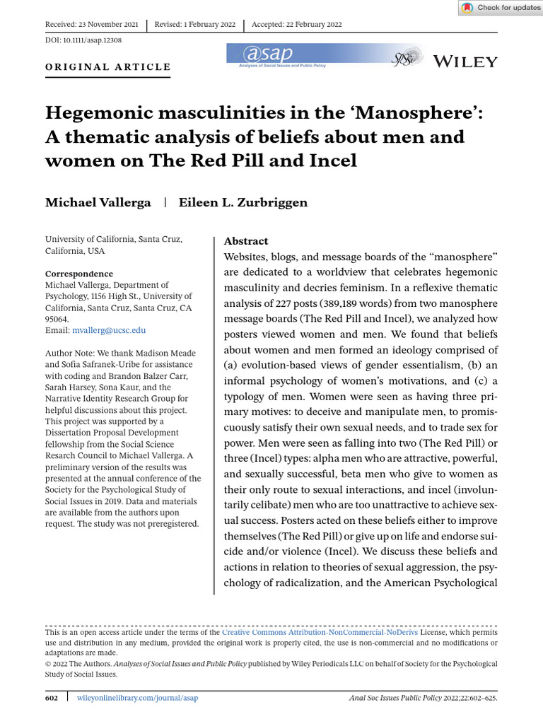 Hegemonic Masculinities in Manosphere | PDF | Masculinity | Gender