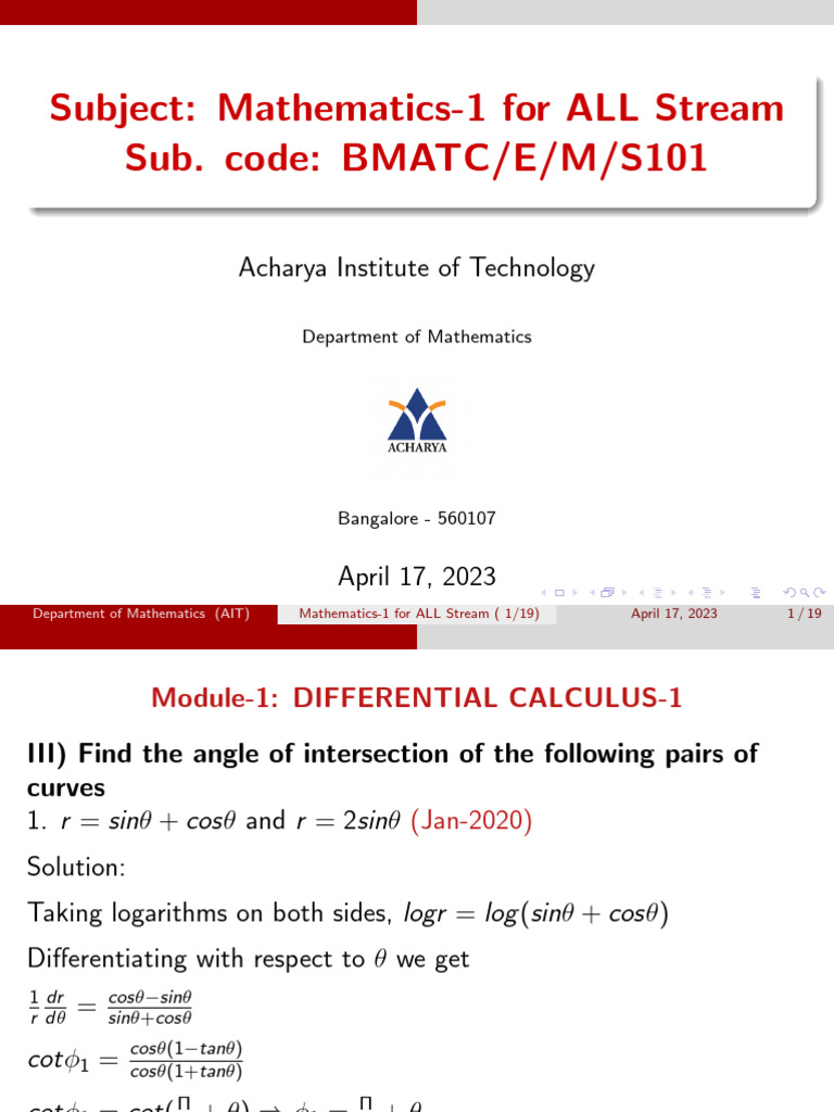 MODULE 1_Calculus_part 2_Presentation | PDF | Equations | Angle