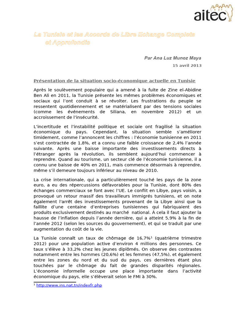 Économie tunisienne et libre-échange | PDF | Tunisie | Union européenne