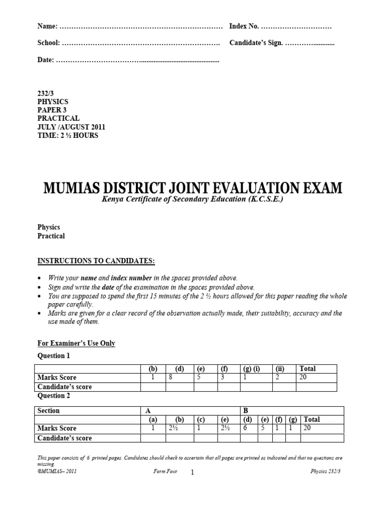 2011 Mumias District Physics Paper 3 | PDF | Pendulum | Metrology