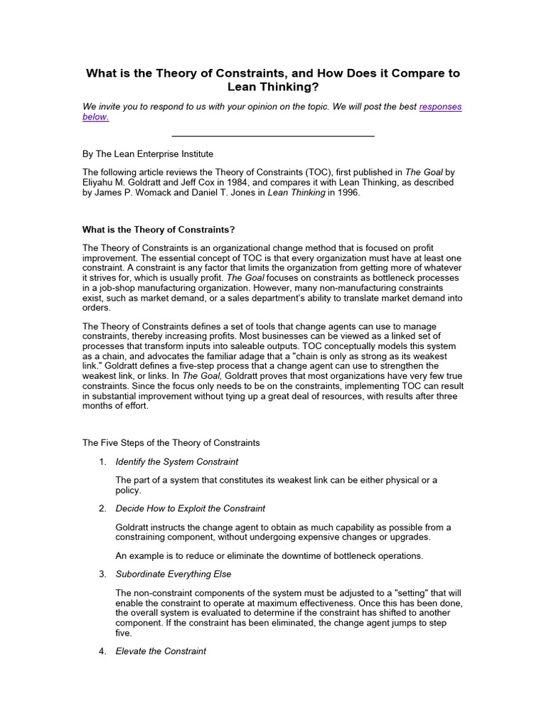 What Is The Theory Of Constraints Principles And How Does It Compare To