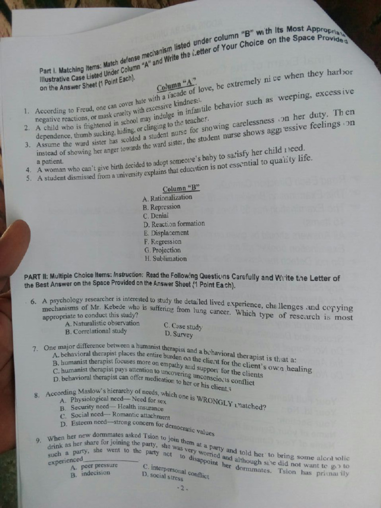 Psychology Final Exam 2 (AAU) | PDF