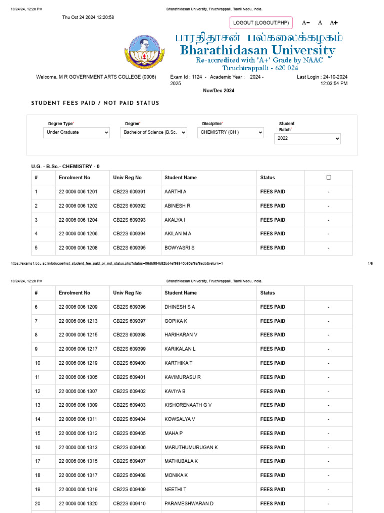 Student Fee Payment Status 2024 | PDF | Titles | Vocational Education