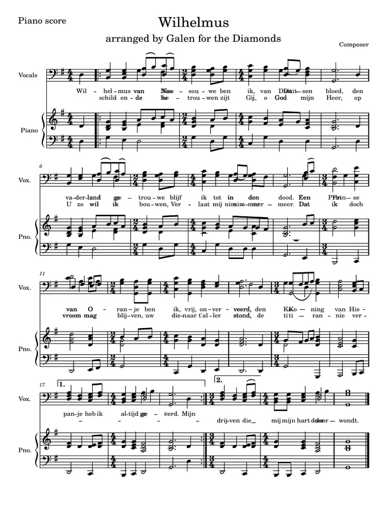 Wilhelmus-Piano Score | PDF
