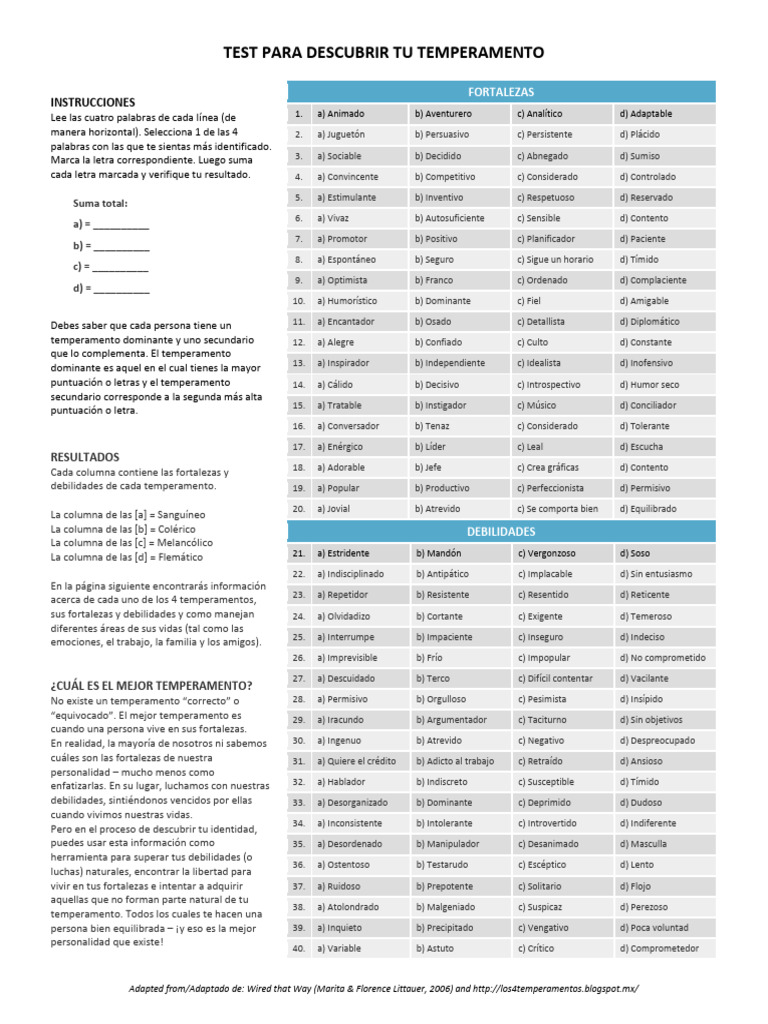 Test de Temperamento | PDF