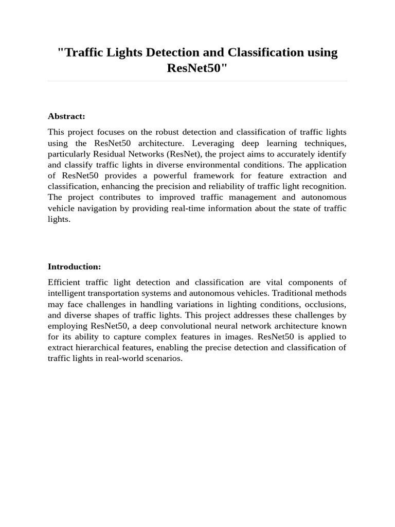 Traffic Lights Detection and Classification Using ResNet50 | PDF ...