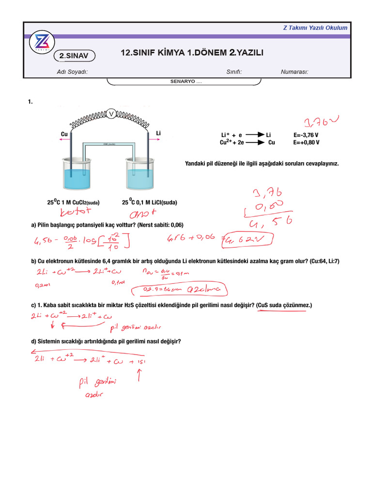 12sinif Kimya 1.donem 2.yazili Sorulari | PDF