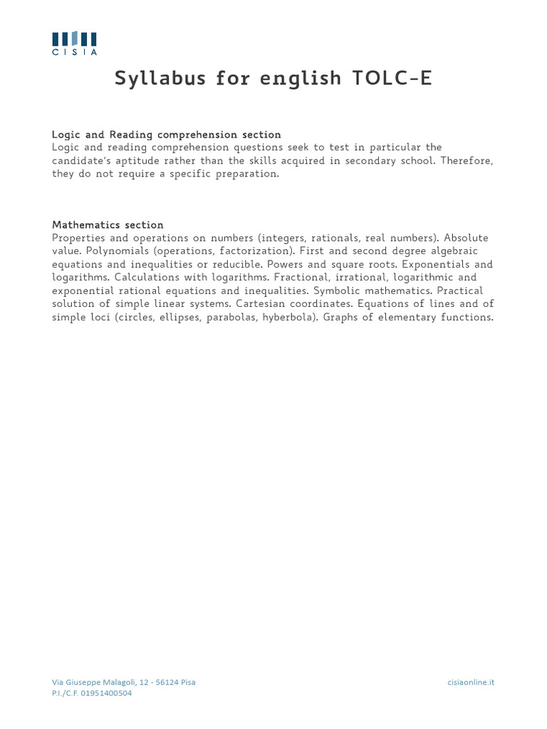 TOLC-E English Exam Syllabus | PDF